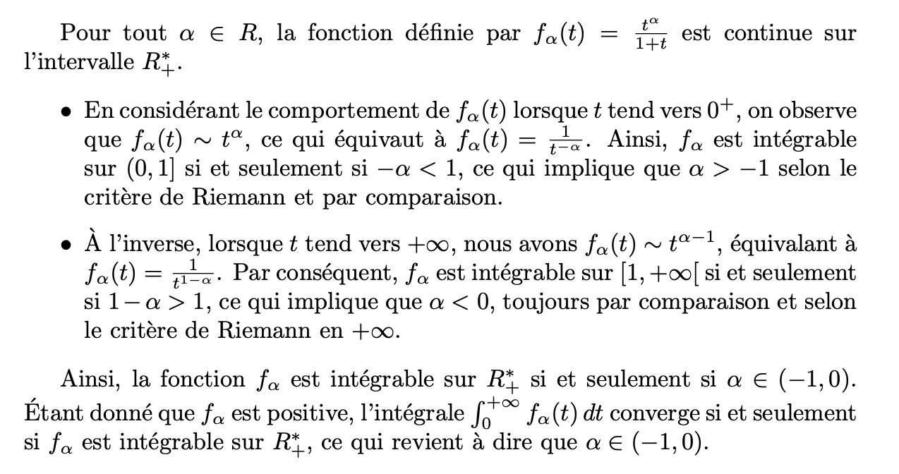 Convergence d’une intégrale en fonction des valeurs de alpha - Prépa ...